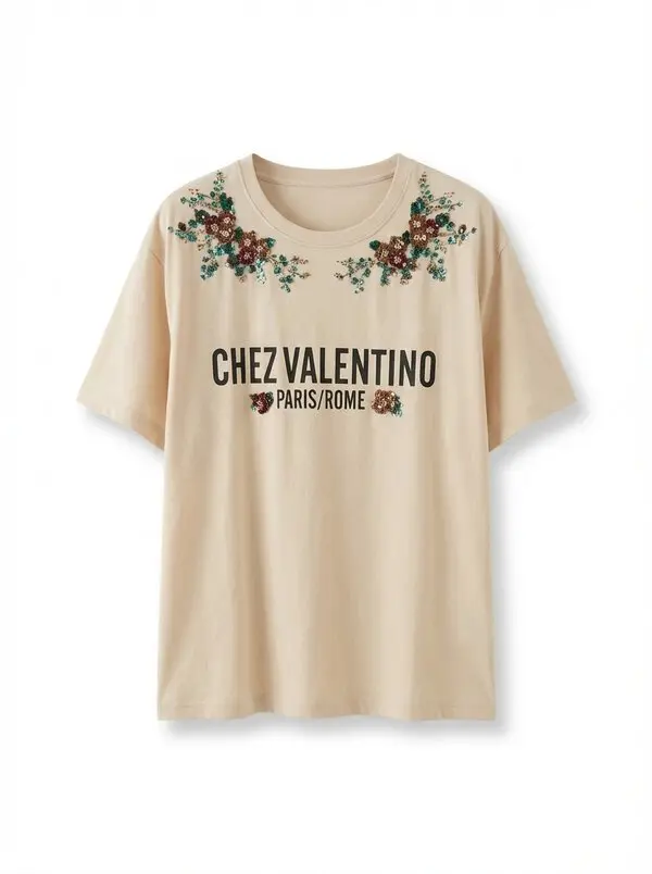 Valentino Garavani Floral Embroidered Crewneck T-shirt - Brown