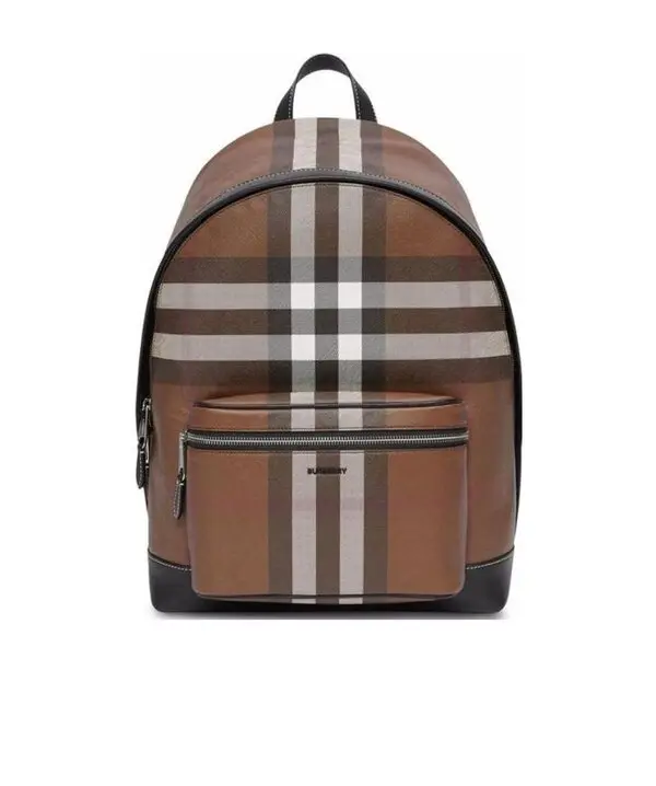 Burberry Check Patterned Zipped Backpack - Deep Birch Brown