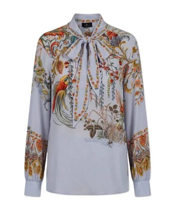 Etro Paisley Printed Long Sleeve Top With Decorative Bow