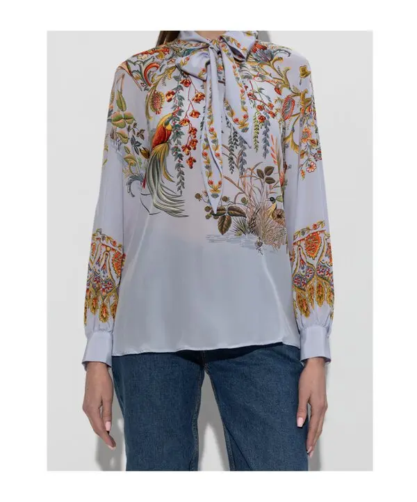 Etro Paisley Printed Long Sleeve Top With Decorative Bow