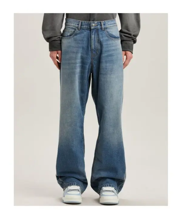 Palm Angels Lasered Curved Logo Wide-leg Jeans - Light Blue