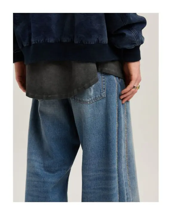 Palm Angels Lasered Curved Logo Wide-leg Jeans - Light Blue