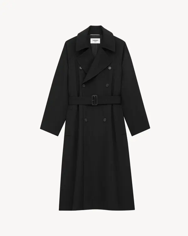 Saint Laurent Double-breasted Belted Long Coat