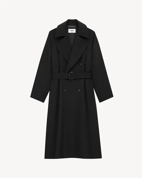 Saint Laurent Double-breasted Belted Long Coat