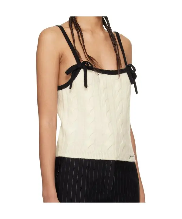 GANNI Cashmere Mix Cable Knit Top With Knot Detailing