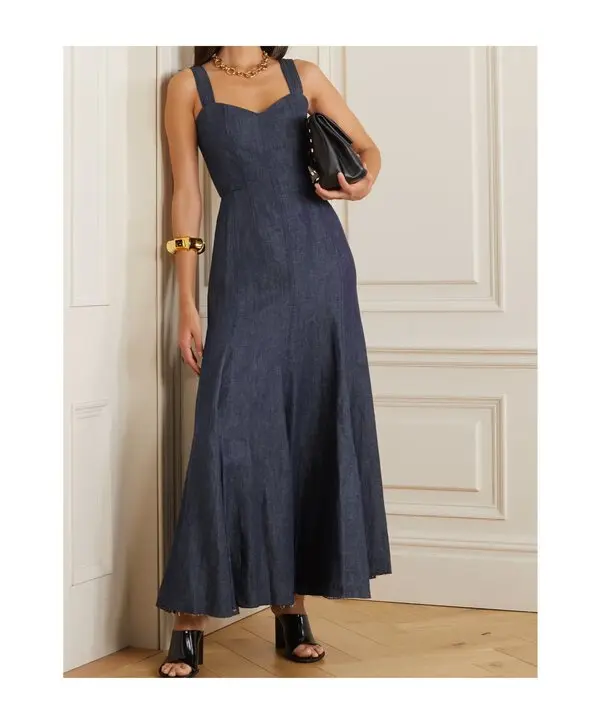 Gabriela Hearst Sweetheart Neckline Denim Maxi Dress