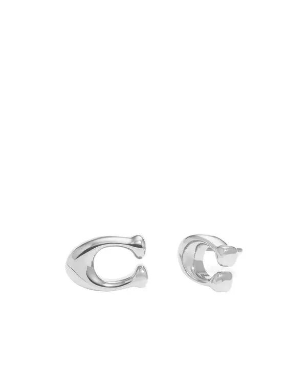 COACH Signature C Stud Earrings - Rhodium