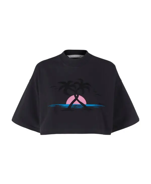 Palm Angels Logo-print Cropped T-shirt - Black