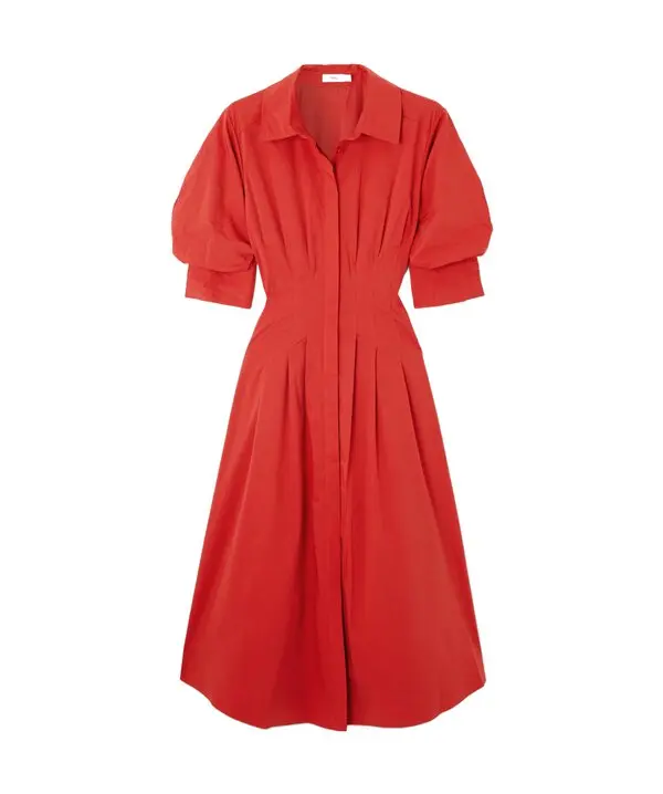 Simkhai Pleated Midi Shirt Dress With Three-quarter Sleeves - Red