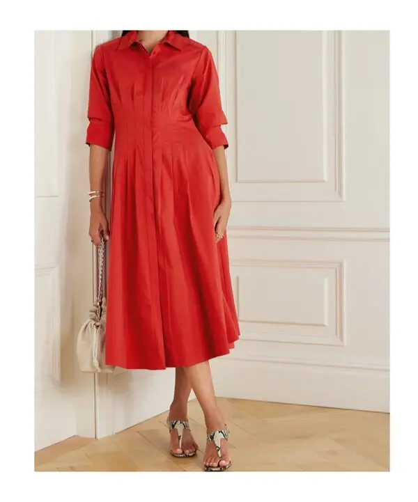 Simkhai Pleated Midi Shirt Dress With Three-quarter Sleeves - Red