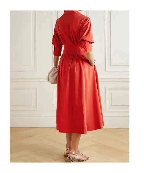 Simkhai Pleated Midi Shirt Dress With Three-quarter Sleeves - Red