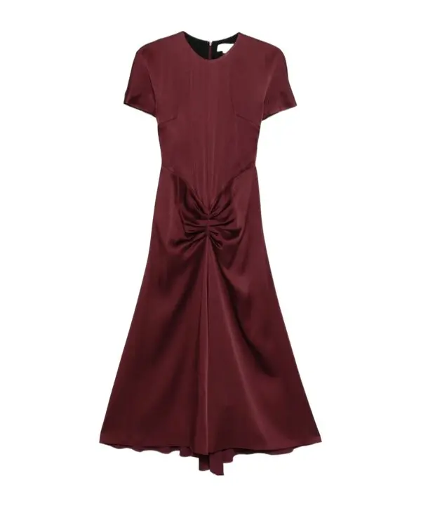 Victoria Beckham Short Sleeve Dress With Pleated Detail - Brown