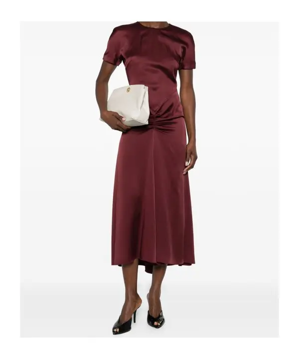 Victoria Beckham Short Sleeve Dress With Pleated Detail - Brown