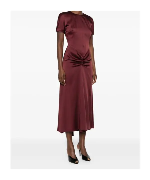Victoria Beckham Short Sleeve Dress With Pleated Detail - Brown