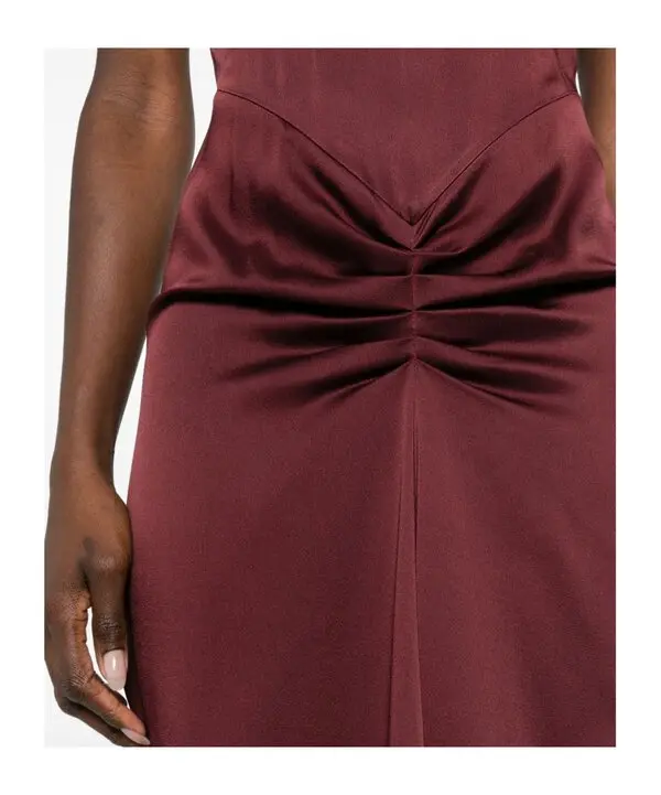 Victoria Beckham Short Sleeve Dress With Pleated Detail - Brown