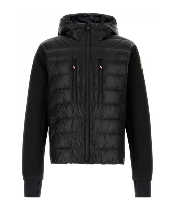 Moncler Panelled Zip-up Down Jacket With Hood - Black