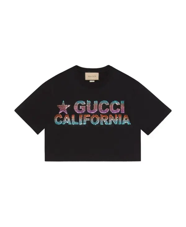 Gucci Sequin Embellished Cropped T-shirt - Black