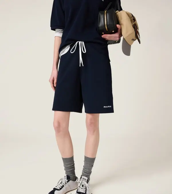 Miu Miu Logo Embroidered Relaxed Fit Shorts