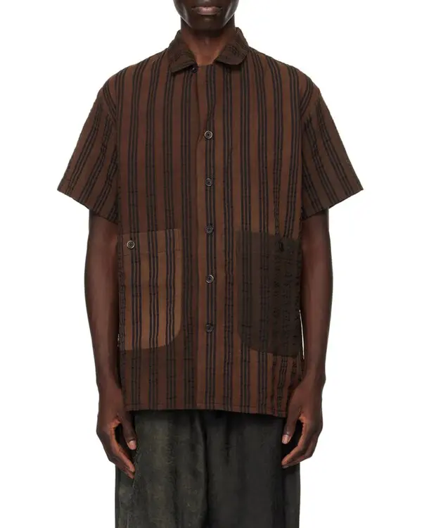 UMA WANG Short-sleeved Striped Shirt - Black