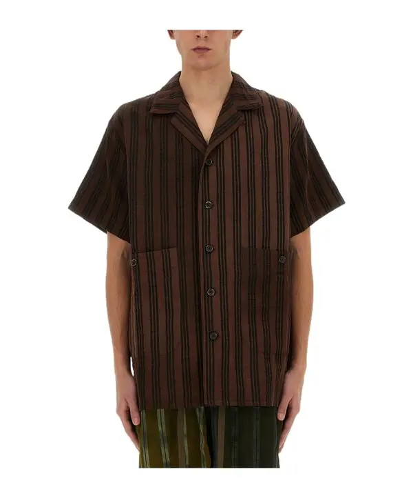 UMA WANG Short-sleeved Striped Shirt - Black