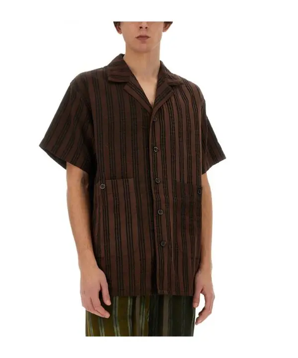 UMA WANG Short-sleeved Striped Shirt - Black