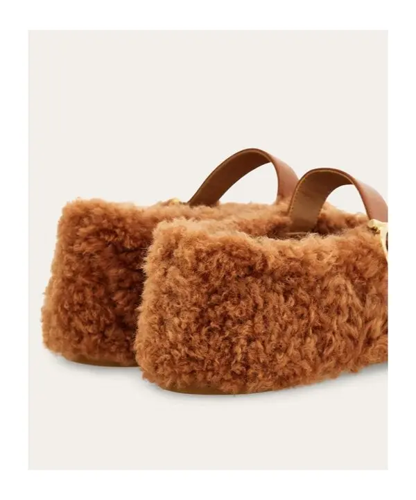 FERRAGAMO Shearling Buckled Ballet Flats - Cedar