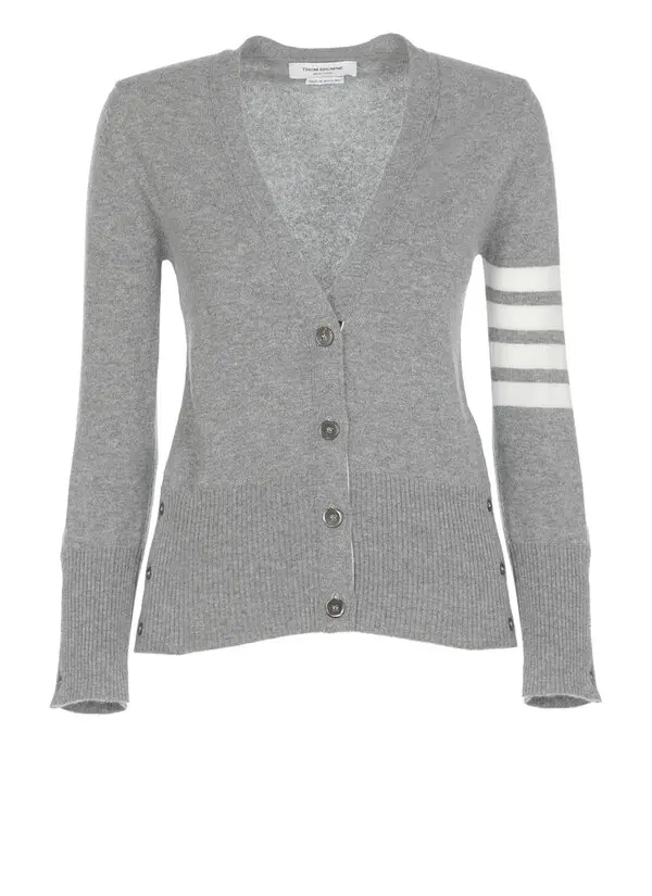 Thom Browne 4-bar V-neck Cardigan - Medium Grey