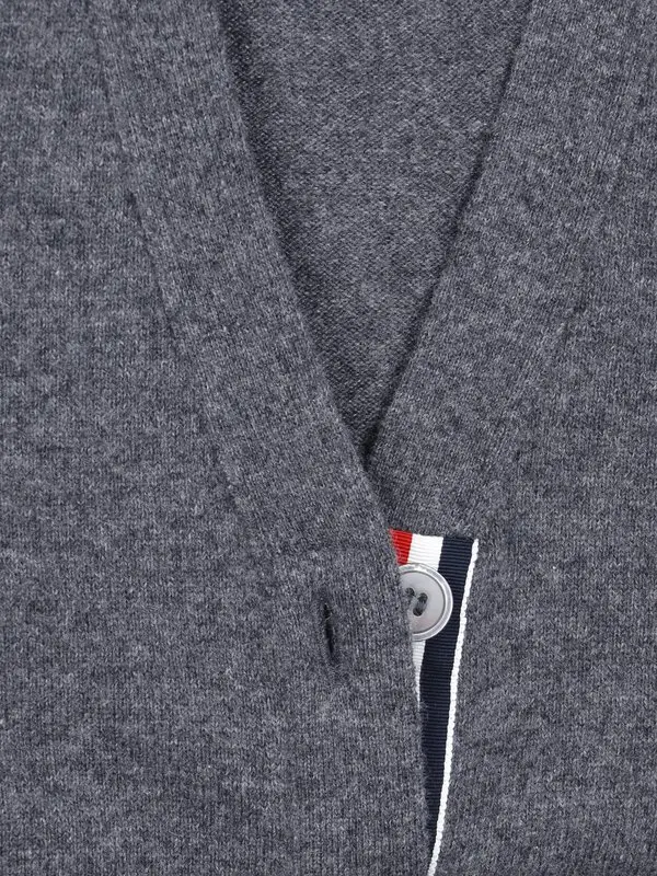 Thom Browne 4-bar V-neck Cardigan - Medium Grey