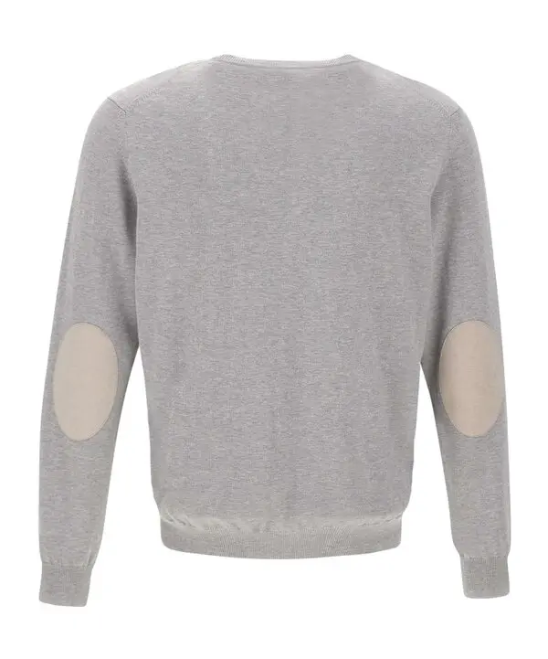 KANGRA Crew Neck Sweater With Elbow Patches - Grey