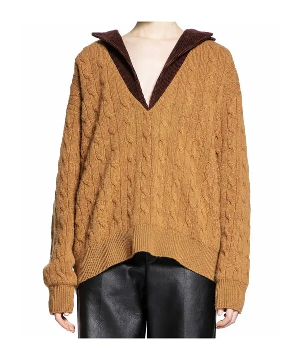 Loewe V-neck Cashmere Sweater With Ribbed Accents