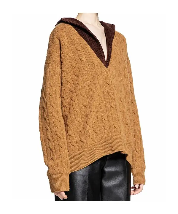 Loewe V-neck Cashmere Sweater With Ribbed Accents
