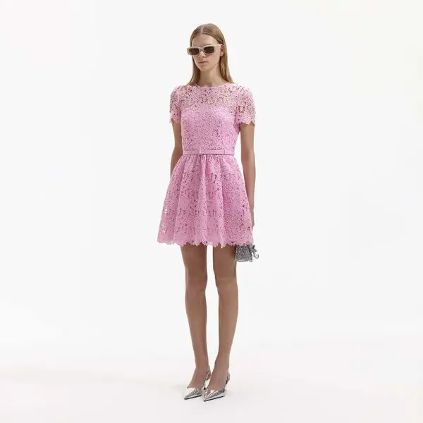 SELF-PORTRAIT Guipure-lace Belted Mini Dress