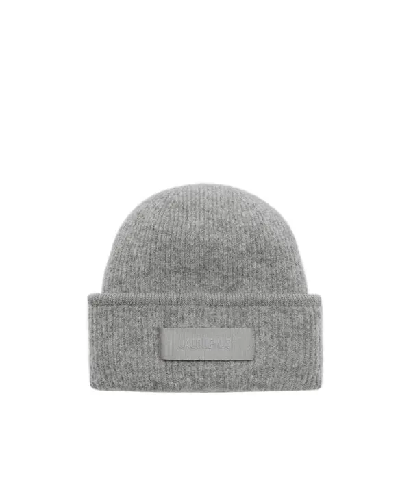 Jacquemus Gros Grain Logo Patch Beanie - Gray