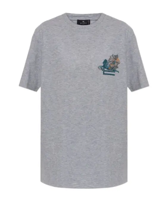 Etro Pegaso Embroidered Short-sleeved T-shirt - Gray