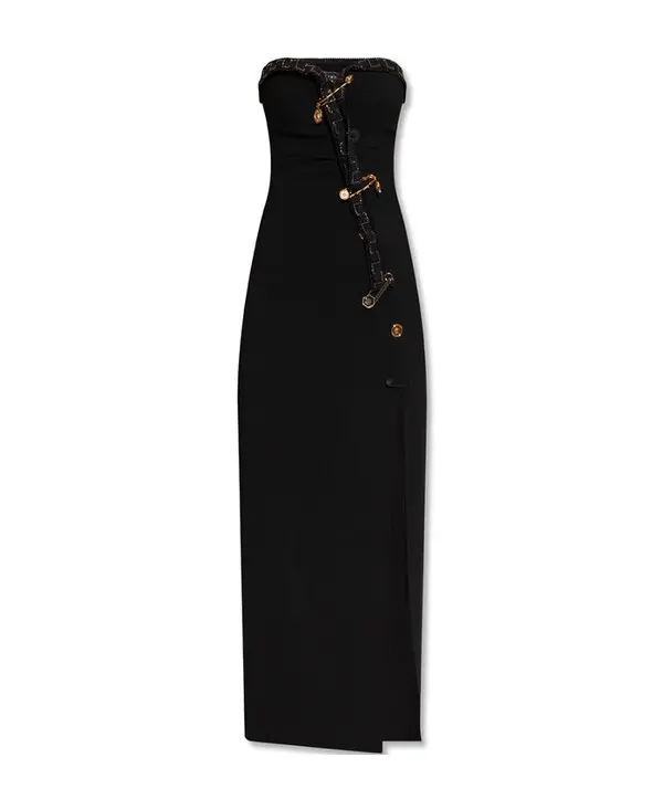 Versace Safety Pin Embellished Midi Dress - Black