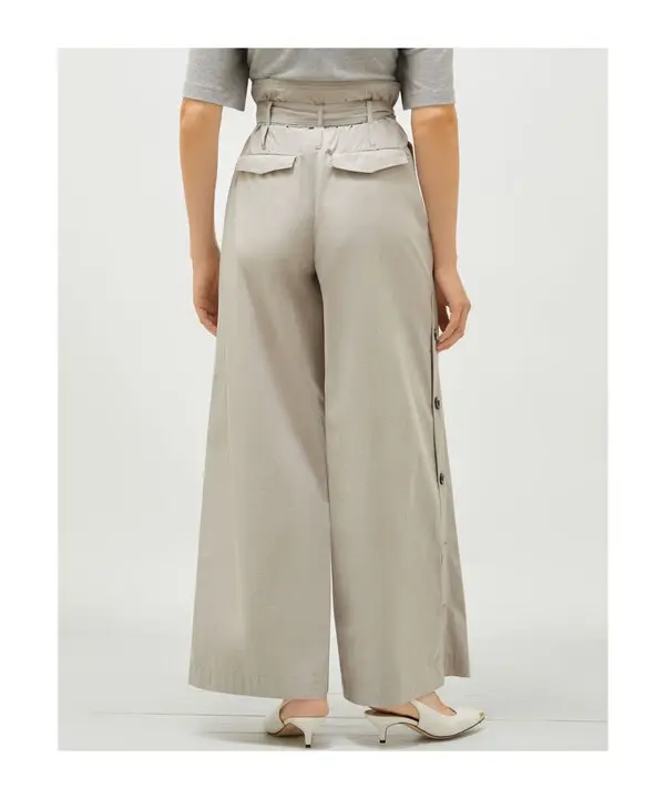 Marella Washed Cotton Poplin Belted Wide Leg Trousers