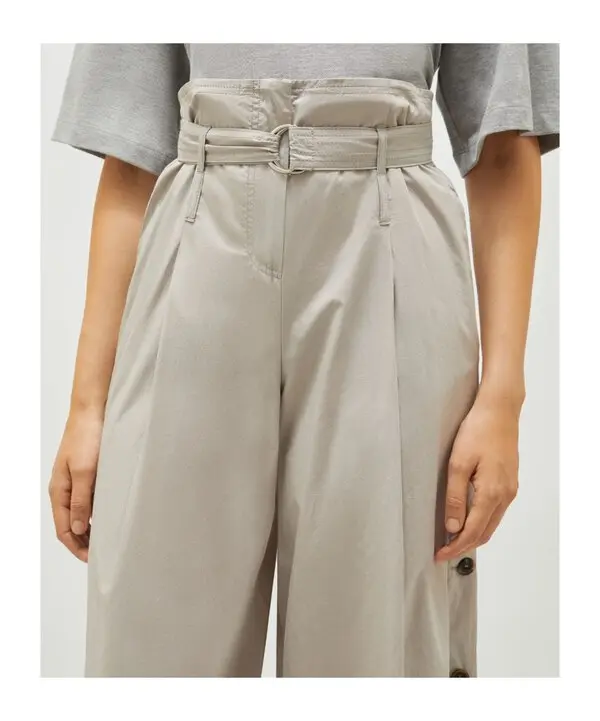 Marella Washed Cotton Poplin Belted Wide Leg Trousers