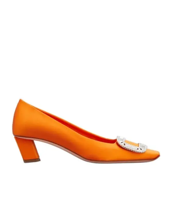 ROGER VIVIER Belle Vivier Pilgrim Buckle Embellished Pumps - Orange