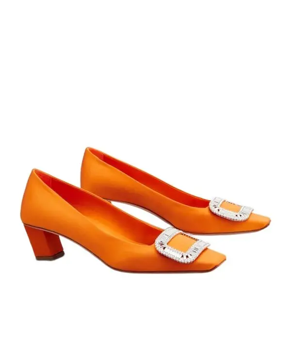 ROGER VIVIER Belle Vivier Pilgrim Buckle Embellished Pumps - Orange