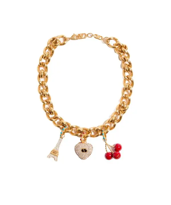 Valentino Garavani Chez Necklace In Metal, Enamel And Swarovski Crystals - Yellow