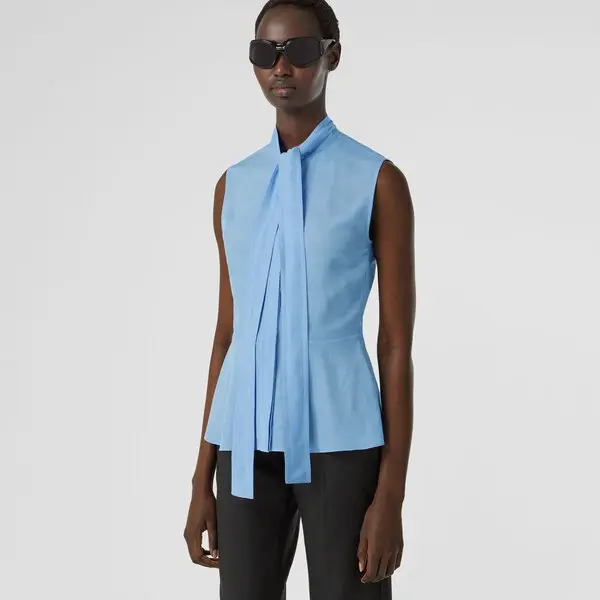 Burberry Logo Jacquard Satin Sleeveless Shirt