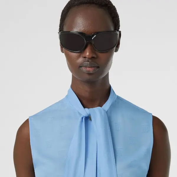 Burberry Logo Jacquard Satin Sleeveless Shirt