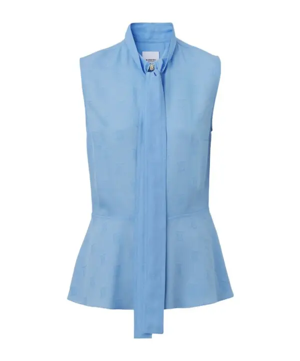 Burberry Logo Jacquard Satin Sleeveless Shirt