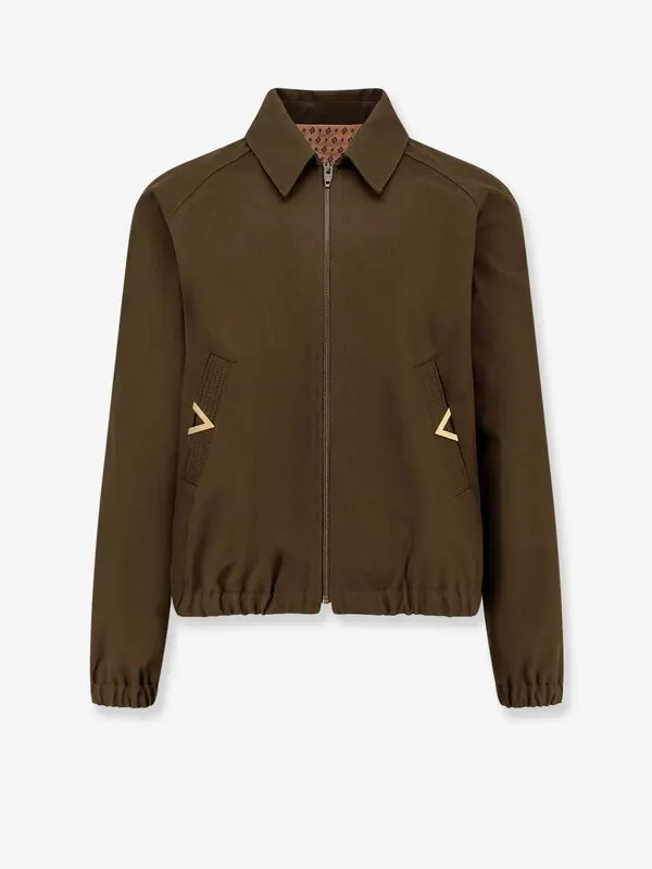 Valentino Garavani Logo Plaque Zip-up Jacket - Green