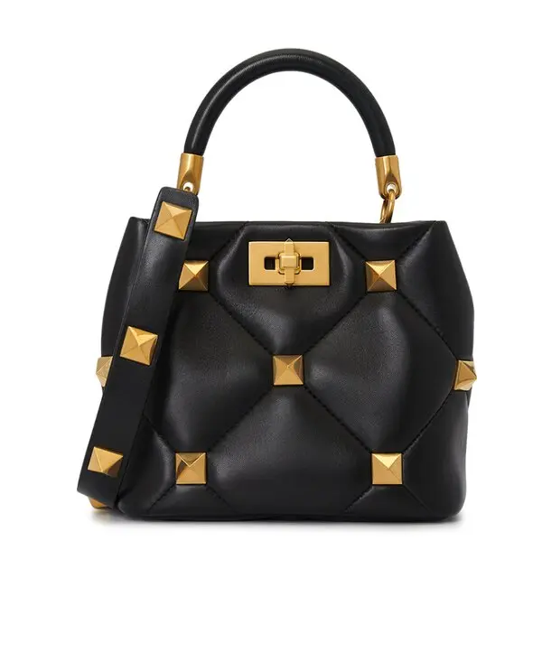 Valentino Garavani Roman Stud Quilted Small Tote Bag - Black