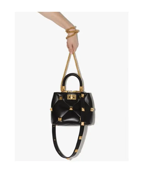Valentino Garavani Roman Stud Quilted Small Tote Bag - Black