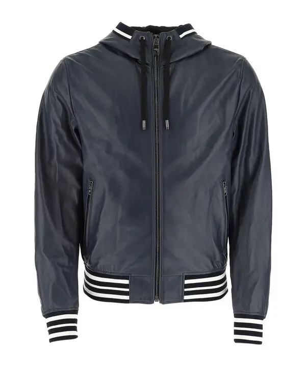 Dolce & Gabbana Long-sleeve Leather Jacket With Drawcord Hood