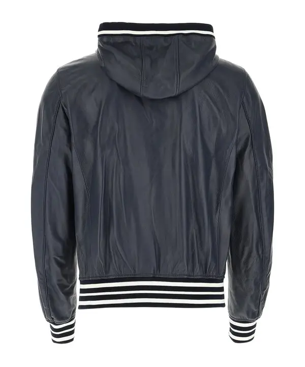 Dolce & Gabbana Long-sleeve Leather Jacket With Drawcord Hood