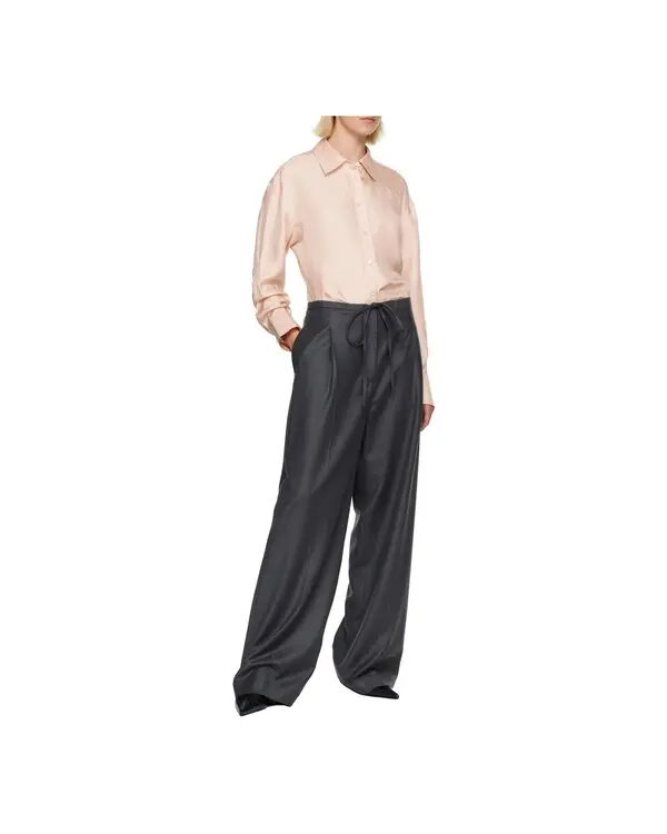 RÓHE Drawstring-waist Pleated Wide-leg Trousers - Black