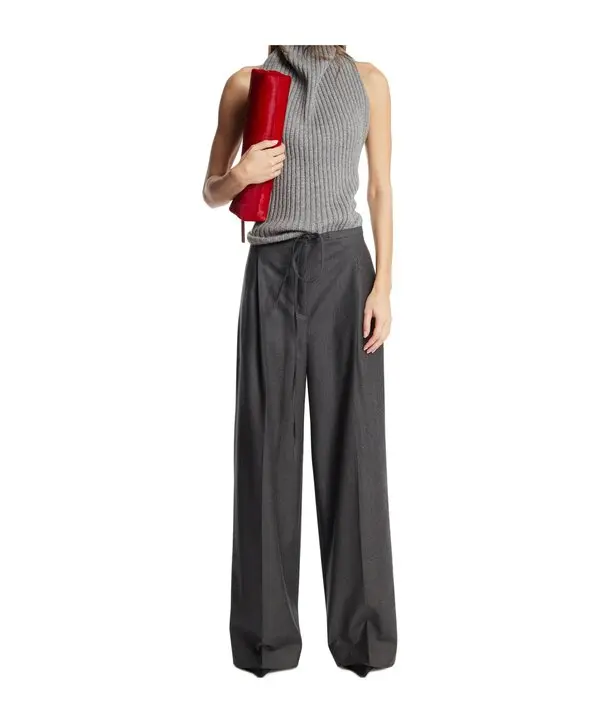 RÓHE Drawstring-waist Pleated Wide-leg Trousers - Black